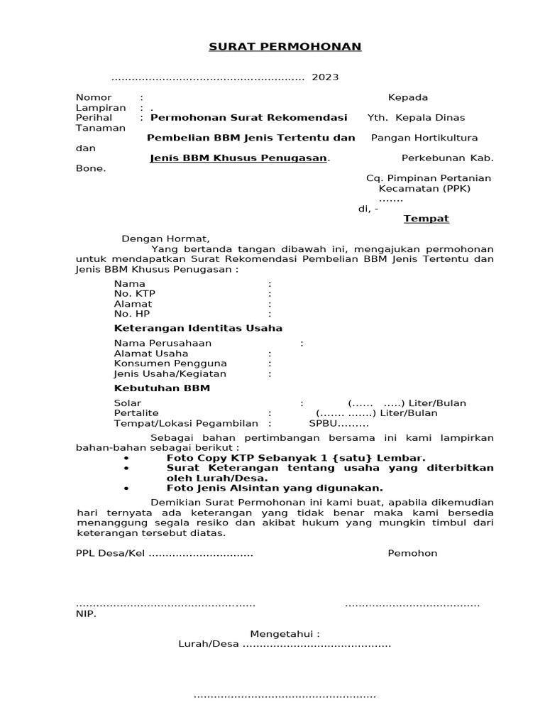 Blangko Permohonan BBM Ke PPK | PDF