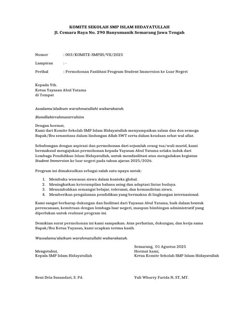 Permohonan Program Student Immersion | PDF