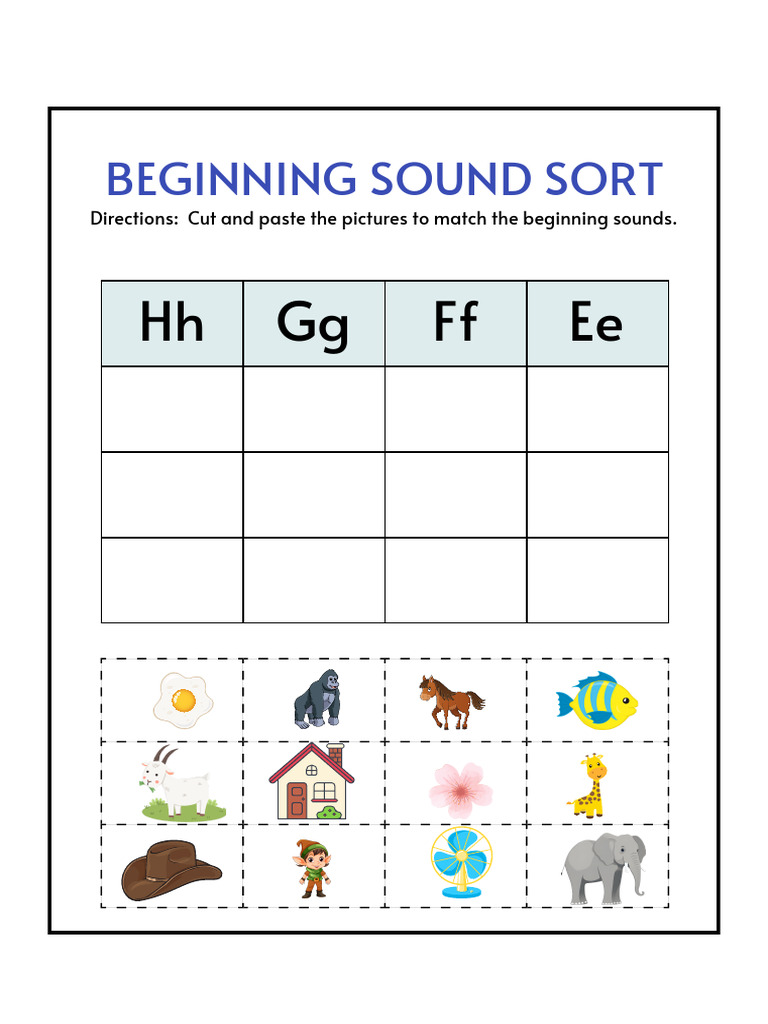 Beginning Sounds E, F, G, H Worksheet | PDF