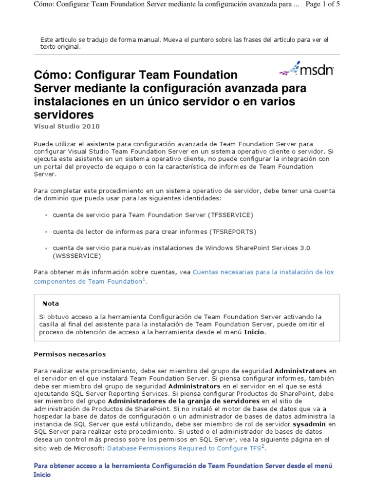 Configuracion de Team Foundation Services en Varios Servidores | PDF | Servidor SQL de Microsoft ...