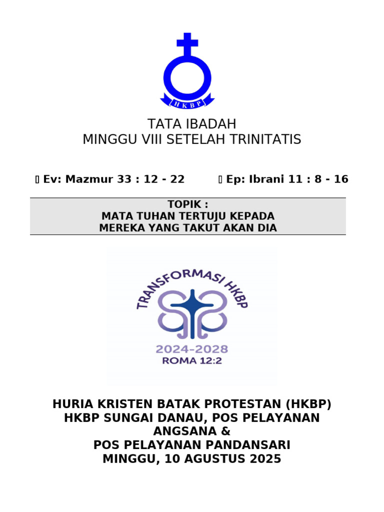 Tata Ibadah MINGGU VIII Setelah Trinitatis 10 Agustus 2025 - Koreksi | PDF