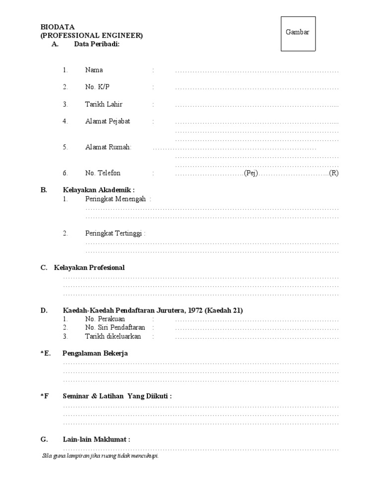 Biodata (Professional Engineer) | PDF