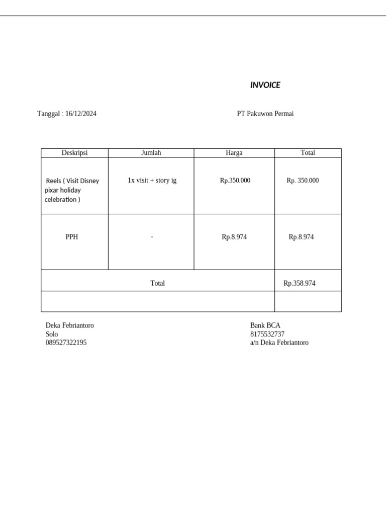 Invoice Reels Disney Pixar Rp358.974 | PDF
