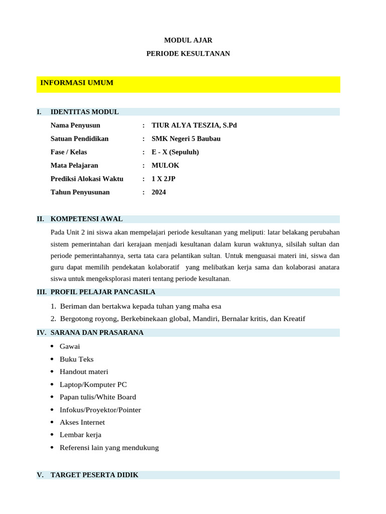 MODUL AJAR Mulok 2 | PDF