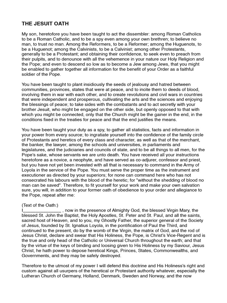 The Jesuit Oath | PDF | Pope | Protestantism