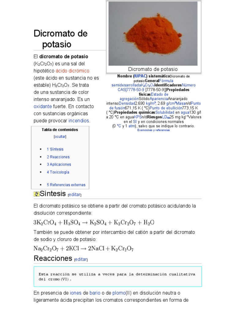 Dicromato de Potasio | PDF | Conjuntos de elementos químicos | Átomos