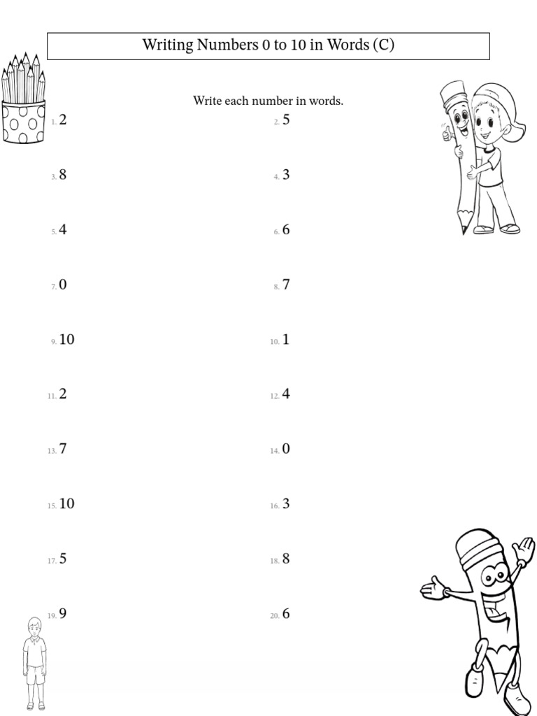Writing Numbers 0 To 10 in Words (C) | PDF