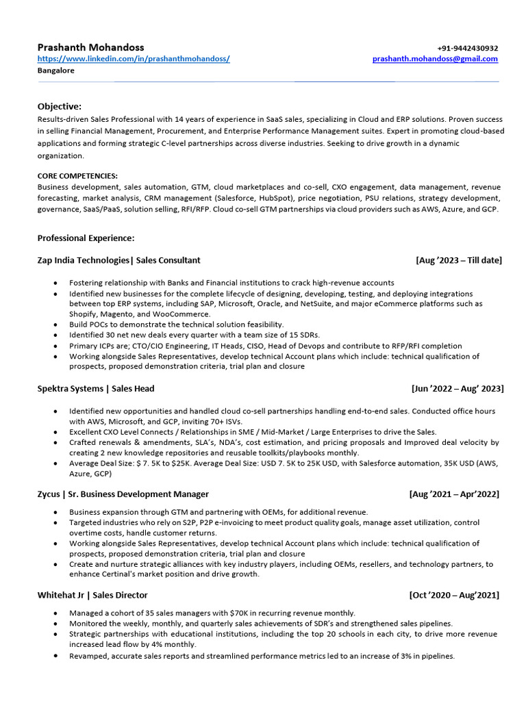 Prashanth Mohandoss - CV | PDF | Cloud Computing | Enterprise Resource Planning