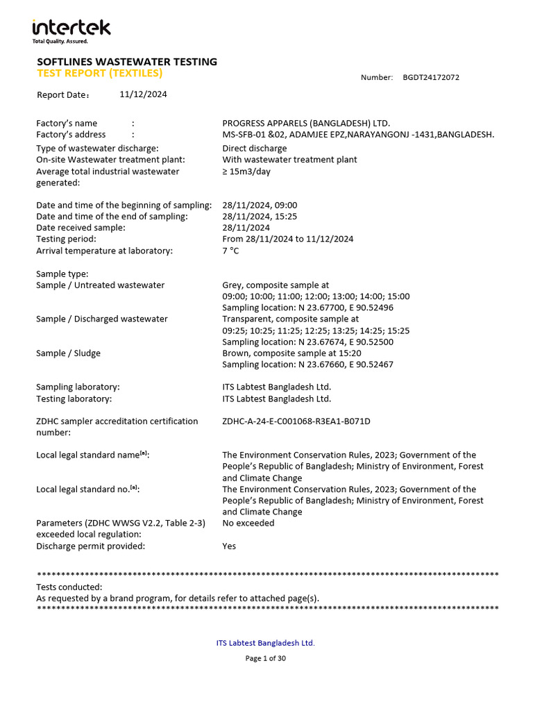 ZDHC Waste Water Test Report | PDF | Materials | Chemical Compounds