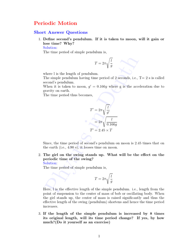 Periodic Motion Solutions | PDF | Pendulum | Force