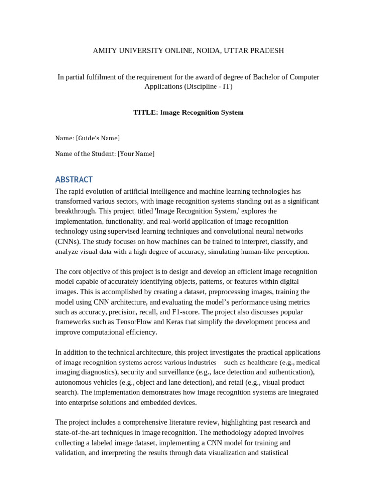Image Recognition System Project Overview | PDF | Computer Vision ...