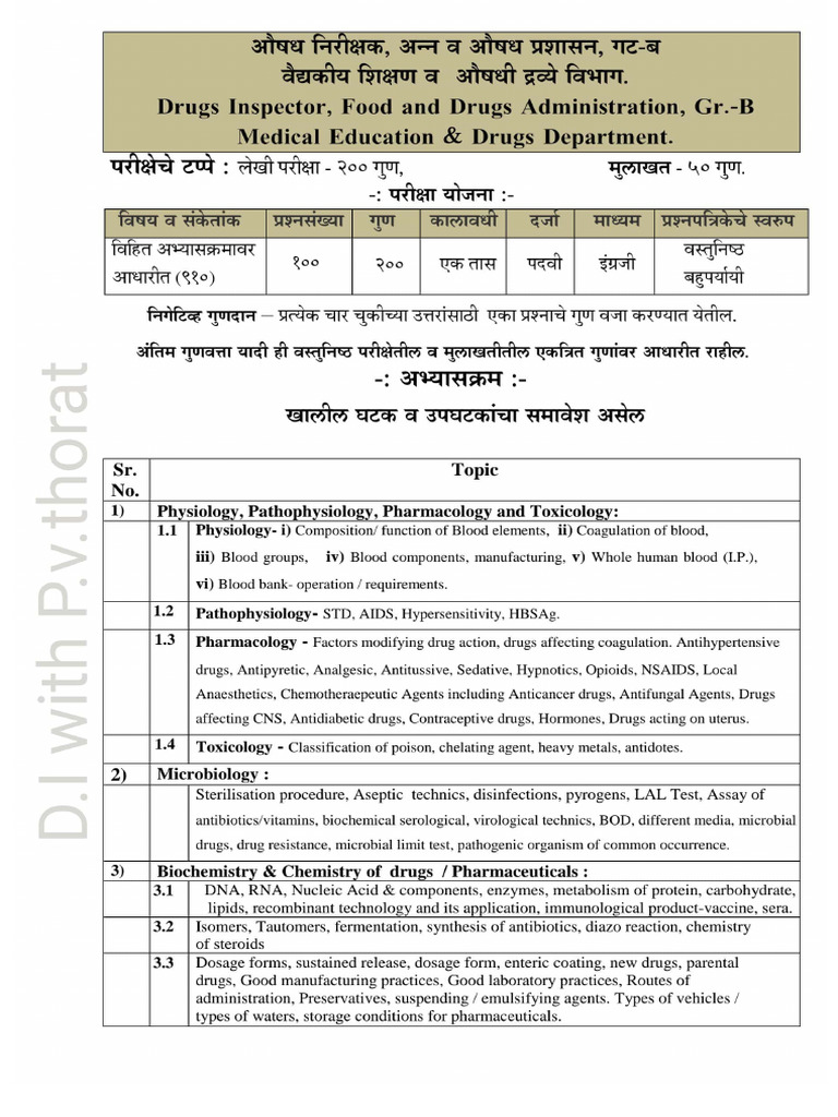 MPSC D.I Syllabus | PDF