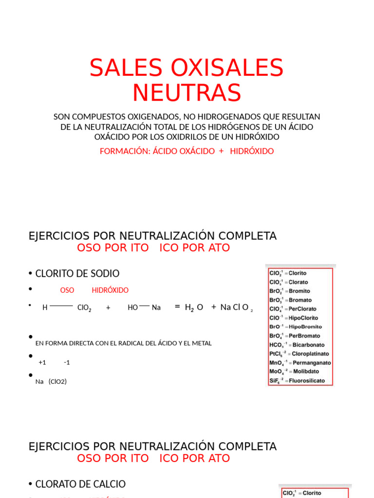 Ejercicios Sales Oxisales Neutras | PDF