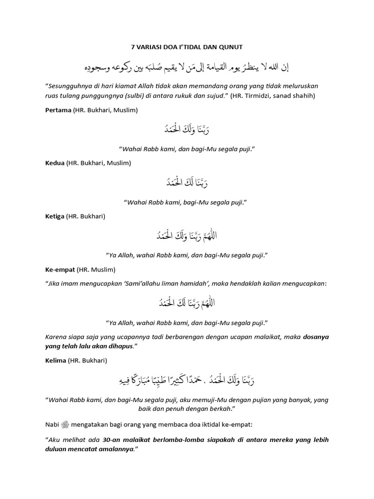 7 Variasi Doa Iktidal Dan Qunut | PDF