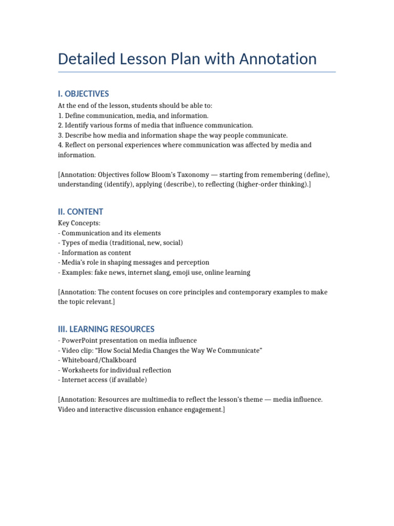 Lesson Plan Communication Media | PDF | Communication | Information