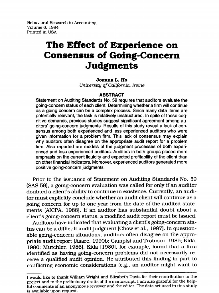 Joanna L (1994) - The Effect of Experience | PDF | Going Concern ...
