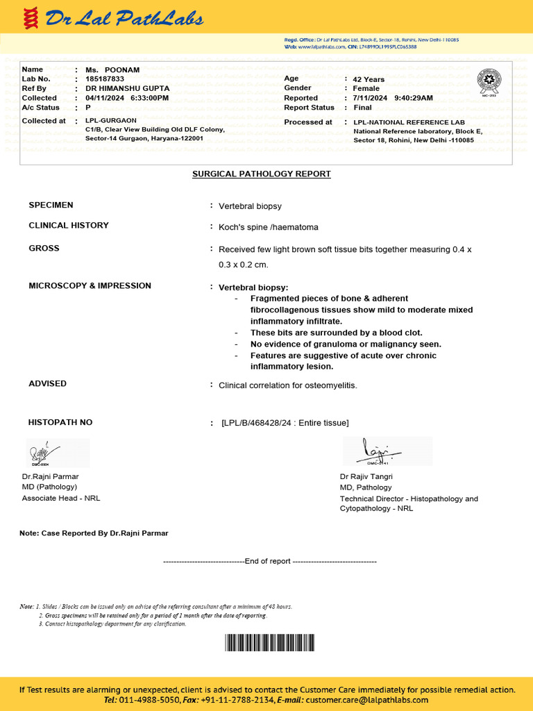 SL 2024-11-07T09:48:58.333 Report | PDF | Pathology | Histopathology