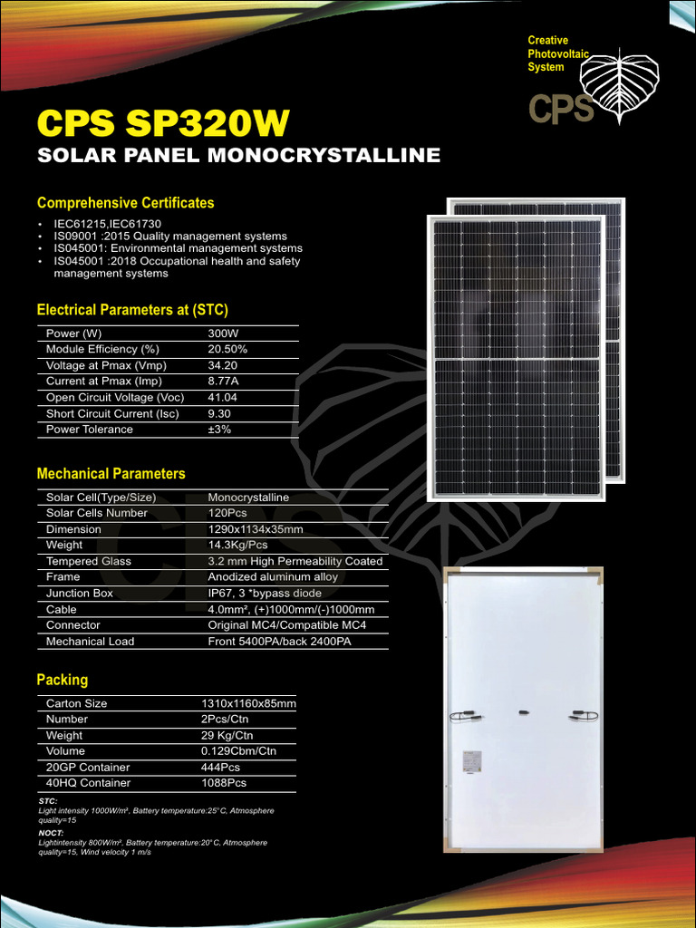 Monocrystalline Solar Panel Specs | PDF