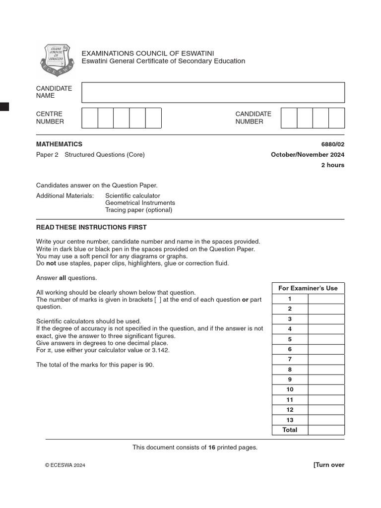 Mathematics Paper 2: October/November 2024 | PDF | Numbers ...