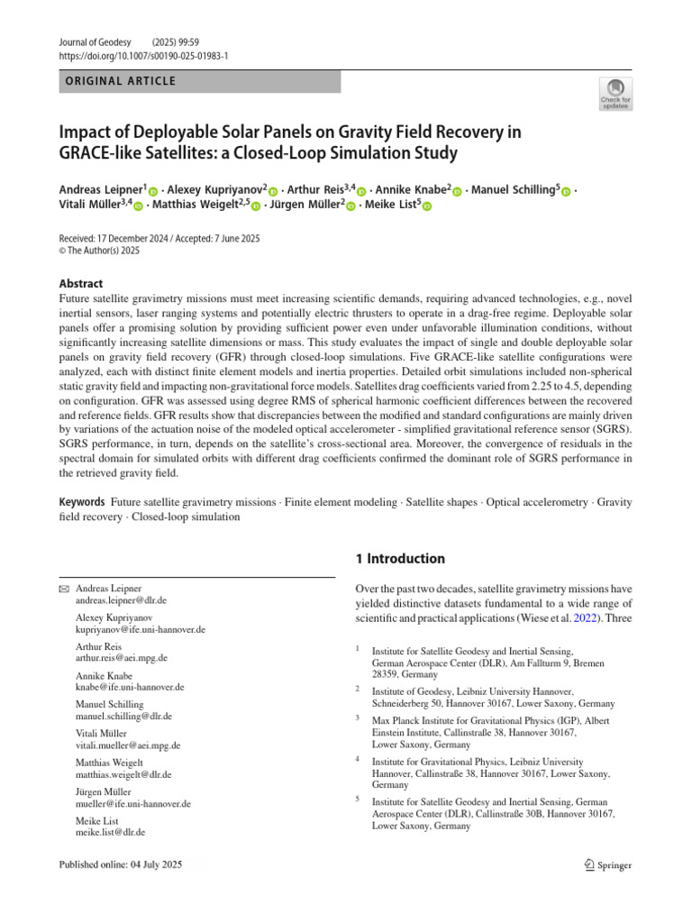Impact of Deployable Solar Panels on Gravity Field | PDF | Force | Satellite