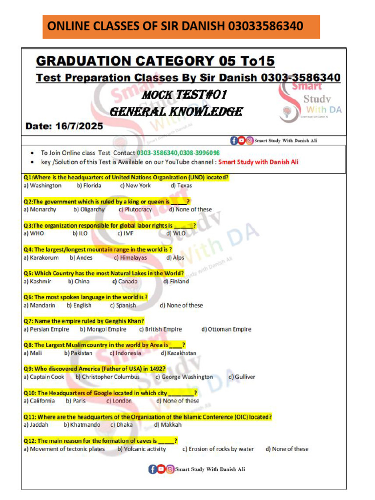 Mock Test #1 For Graduation Category Test | PDF