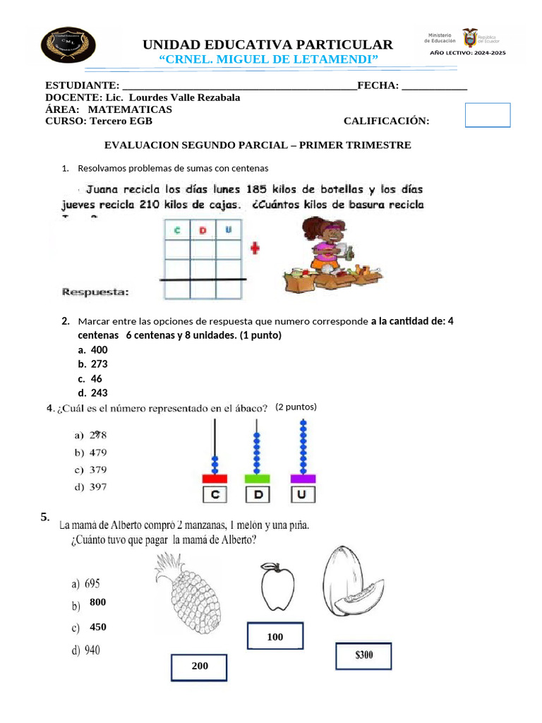 Evaluaciones Segundo Parcial Primer Trimestre Luli | PDF