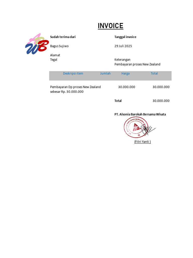 Invoice Pembayaran PT Alsonia 30 Juta | PDF