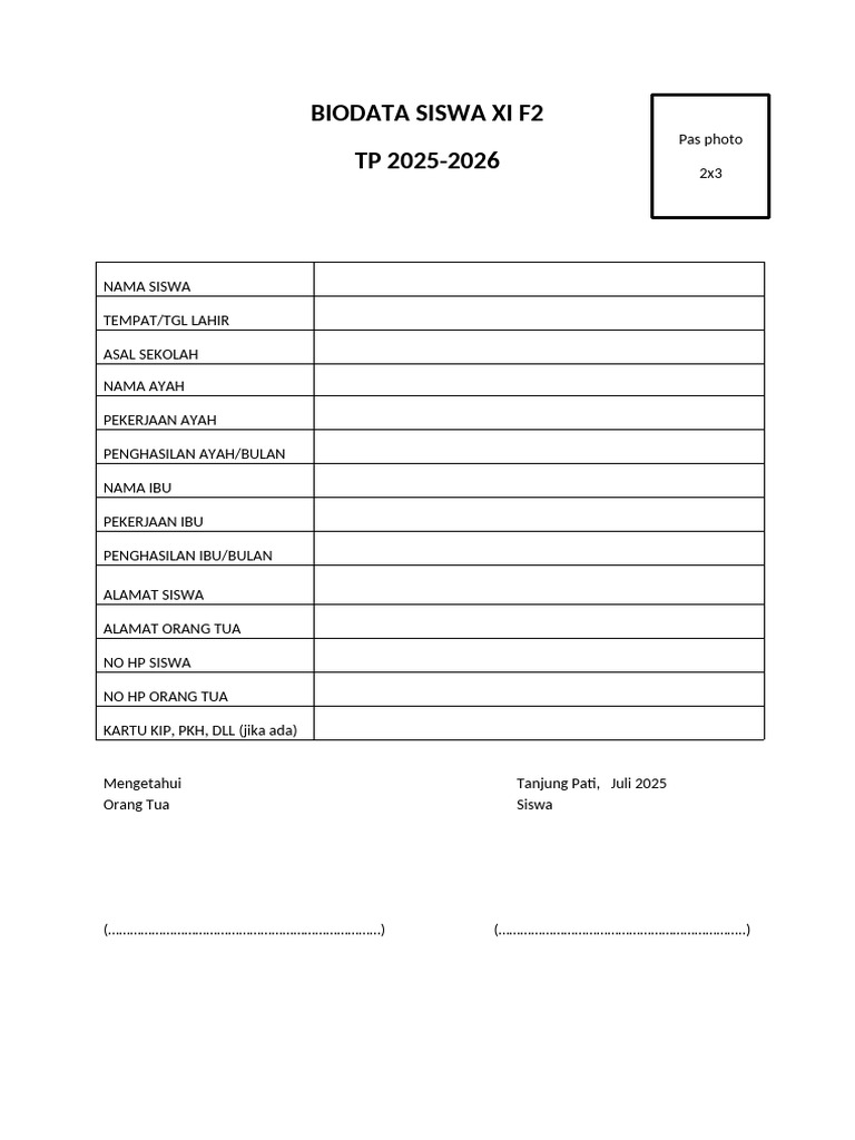 Biodata Siswa Xi F2 | PDF