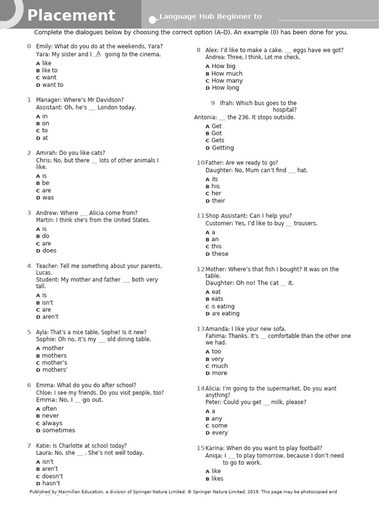 Language Hub Placement Test Guide | PDF