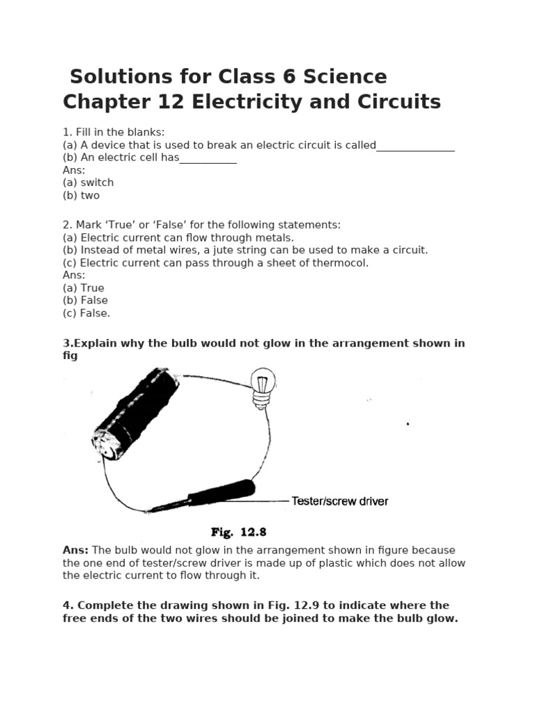 Electricity and Circuits Class 6 | PDF | Electric Current | Insulator ...