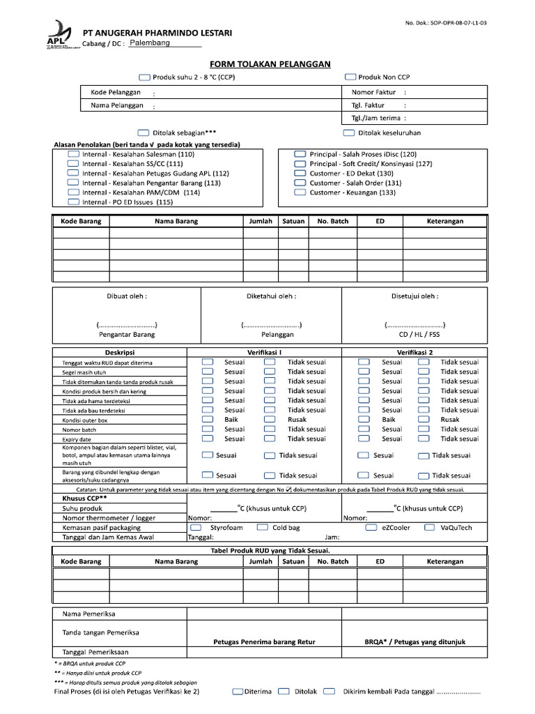 BARU - PT APL - Form Tolakan Pelanggan | PDF