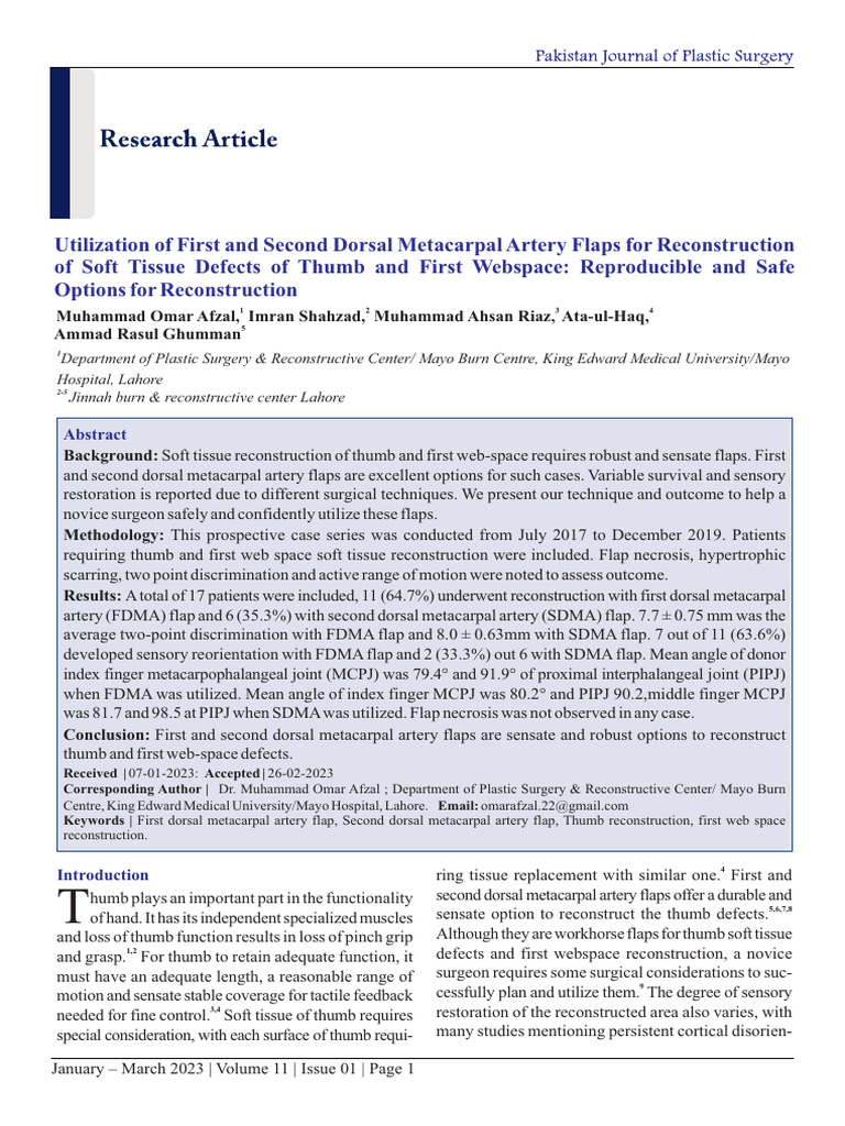 5dr Omer First and Second Dorsal Metacarpal Artery Flaps For ...