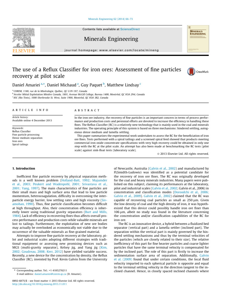 Reflux Classifier for Iron Ore Fines Recovery | PDF | Minerals | Ore