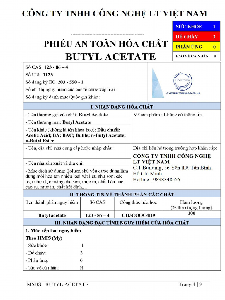 MSDS Butyl Acetate | PDF