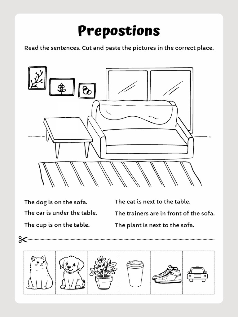 Prepositions of Place Cut and Paste Worksheet | PDF