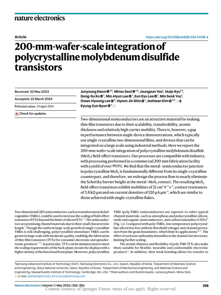 200-Mm-Wafer-Scale Integration of Polycrystalline | PDF | Field Effect Transistor ...