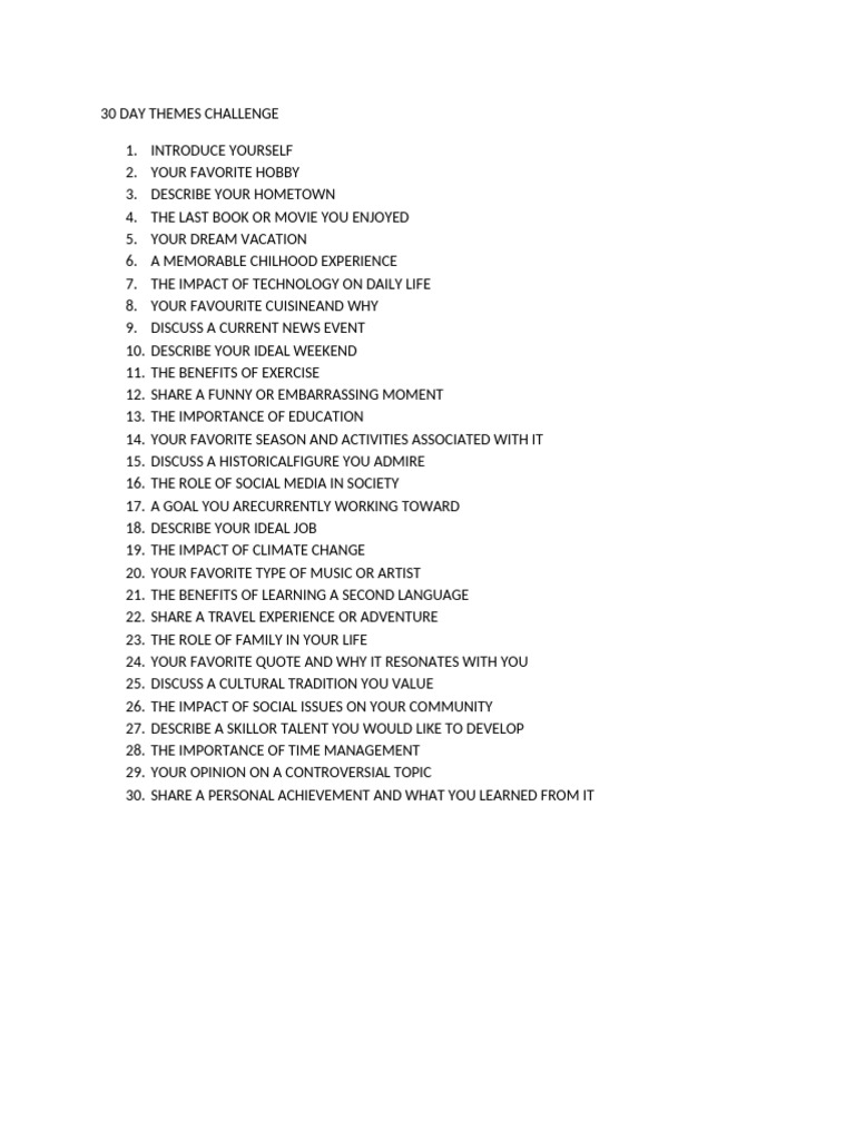 30 Day Themes Challenge | PDF