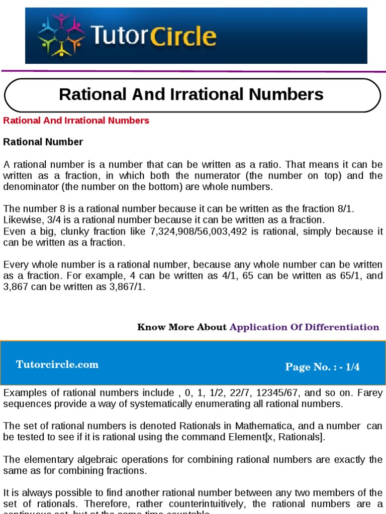 Rational and Irrational Numbers | PDF | Rational Number | Fraction ...
