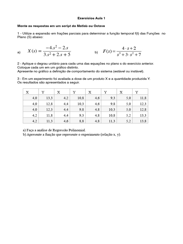 Exercícios Aula 1 | PDF