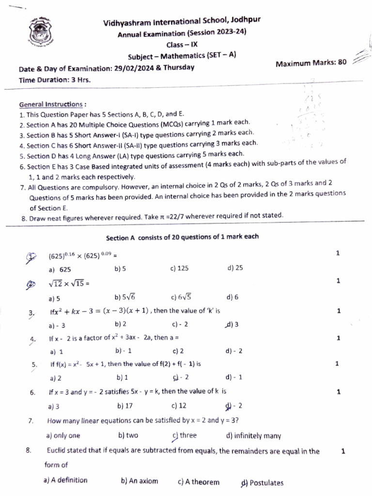 Class IX Maths Half-Yearly Exam Paper | PDF | Area | Geometric Shapes