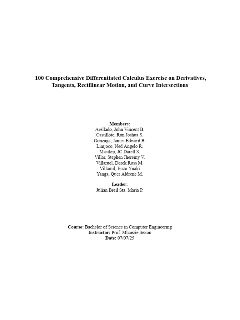 100 Comprehensive Differentiated Calculus Exercise On Derivatives ...