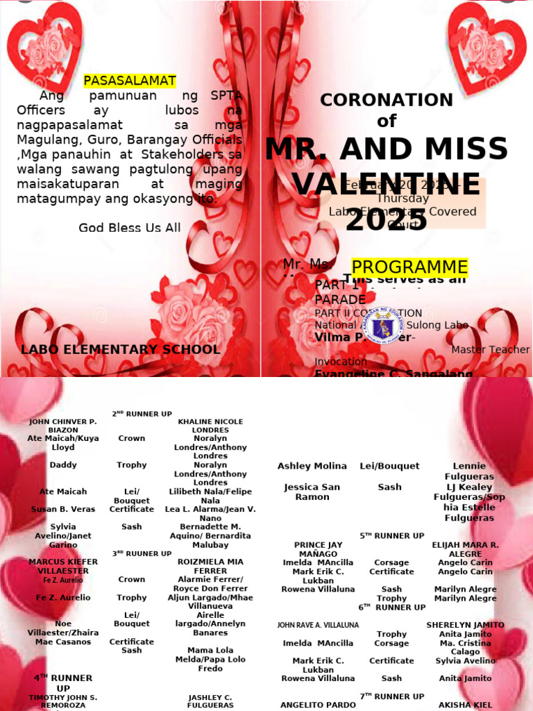 Labo Elementary Valentine Coronation 2025 | PDF