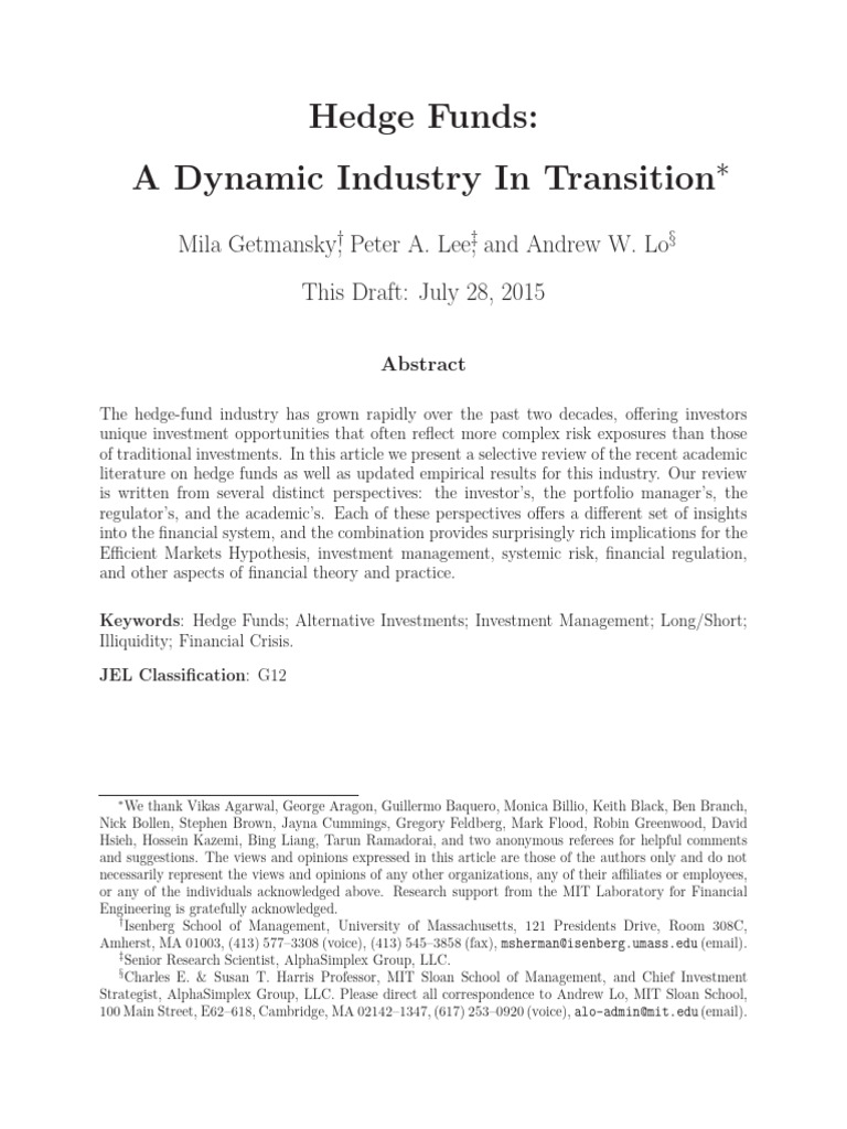 Hedge Funds - A Dynamic Industry in Transition - Peter A. Lee and ...