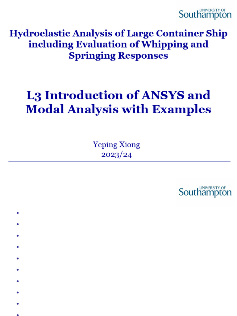 L3 ANSYS and Modal Analysis With Examples_YPX 2024 | PDF | Normal Mode | Structural Analysis