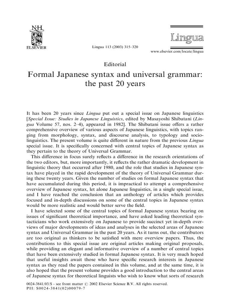 Formal Japanese Syntax and Universal Grammar The Past 20 Years | PDF | Syntax | Linguistics