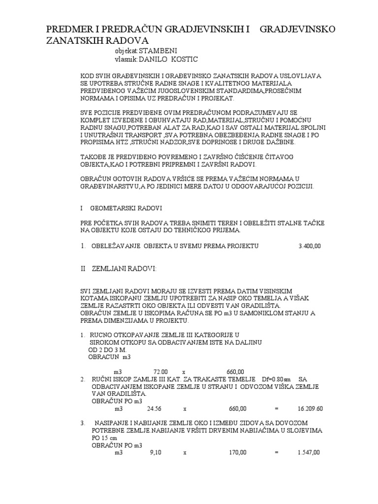 Predmer I Predracun Gradjevinskih Radova