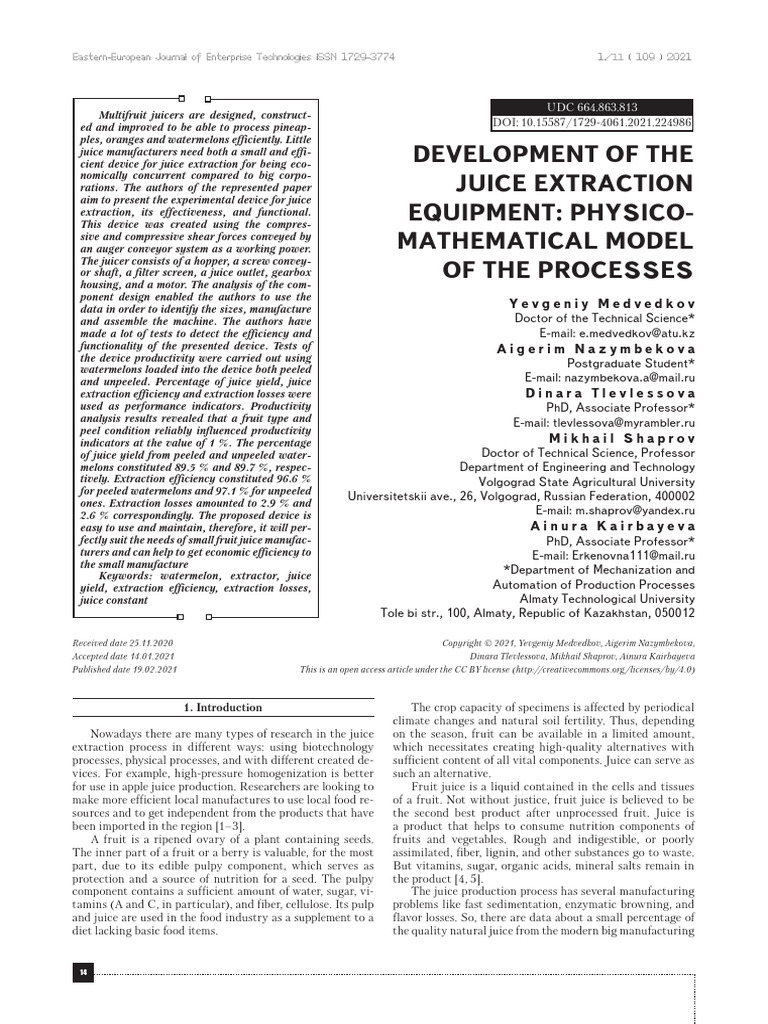 Development of the Juice Extraction Equi | PDF | Force | Foods