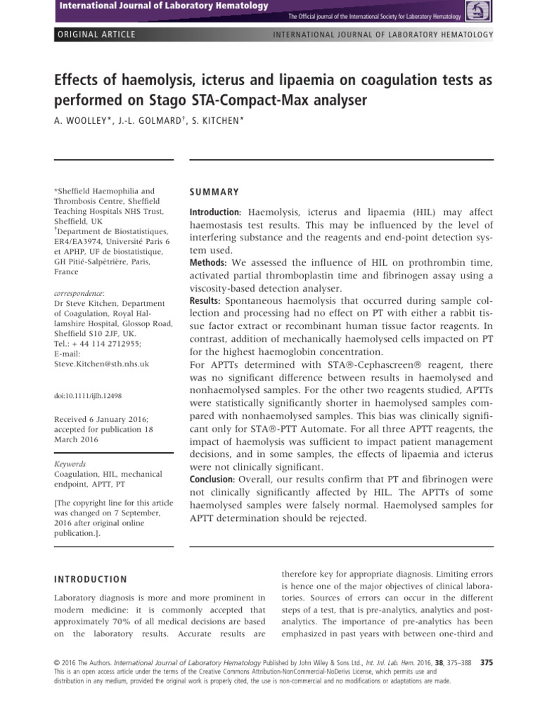 Effects of Haemolysis Icterus and Lipaemia On Coag | PDF | Blood Plasma | Coagulation