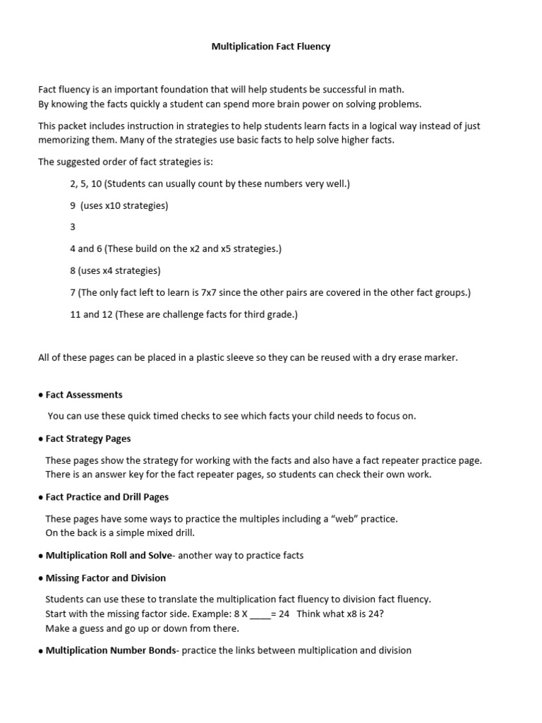 Multiplication Fact Fluency Set | PDF | Mathematics