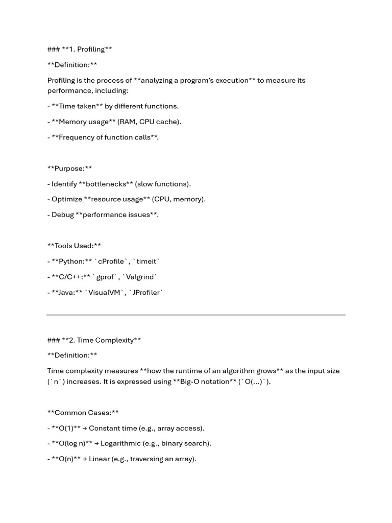 Define I) Profiling II) Time Complexity III) Space Complexity. | PDF